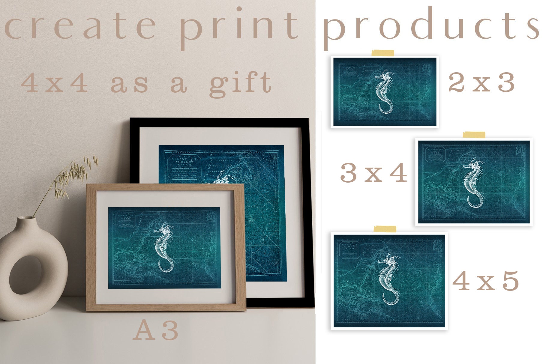 Seahorse Map Print Instant Download Seahorse Wall Art - Etsy