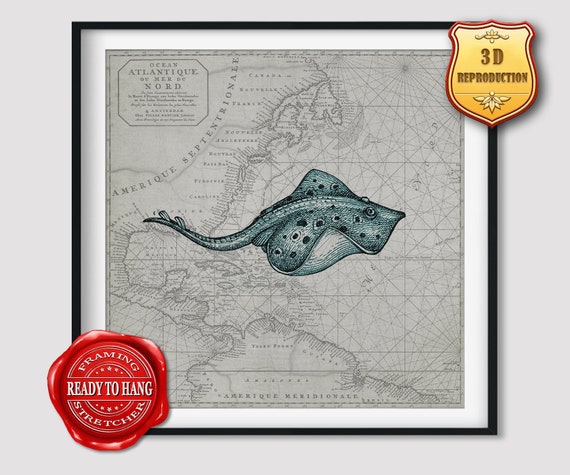Stingray on a Map of the North Atlantic Giclee Print | Etsy