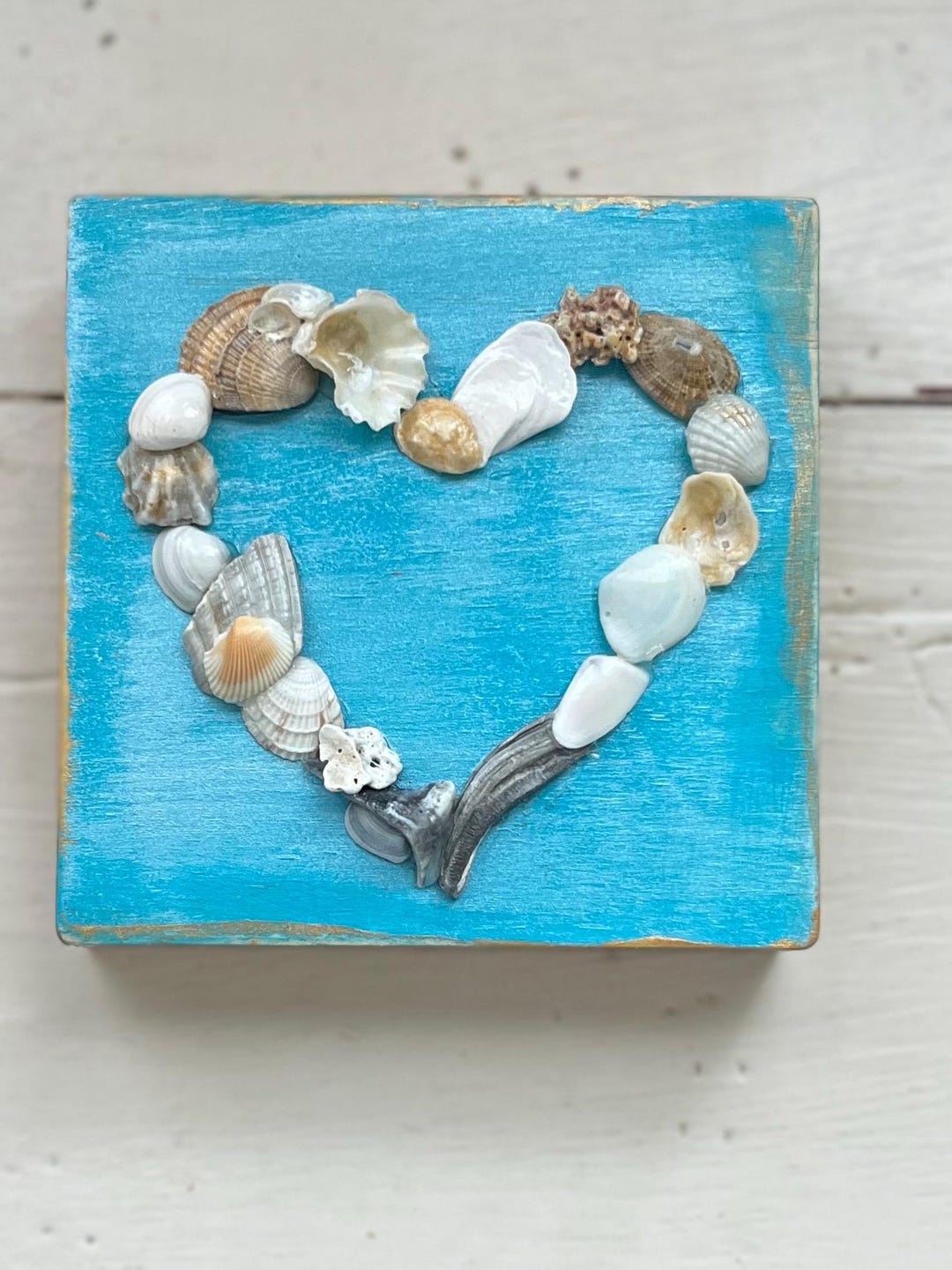 Mini Seashell Heart 4x4 Wooden Block - Etsy
