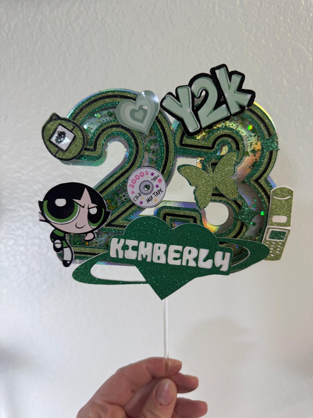 Y2K Glitter Cake Topper: Custom Name, Retro 2000s Party Decor - Etsy
