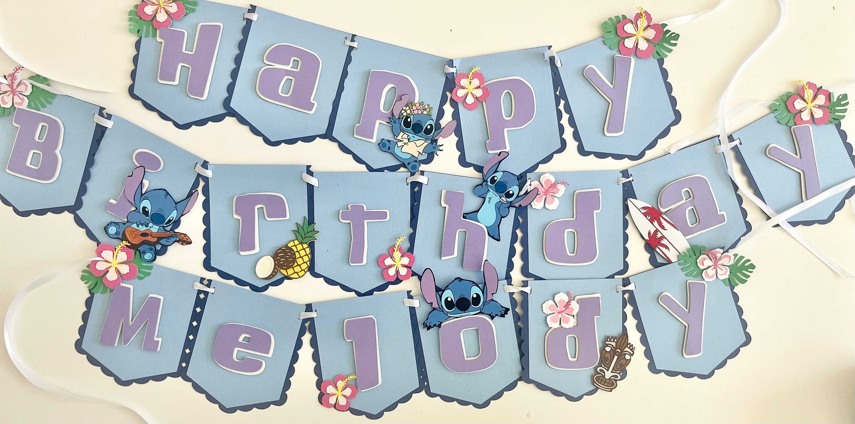 Banner de cumpleaños de Lilo y Stitch / Fiesta hawaiana Ohana, nombre ...