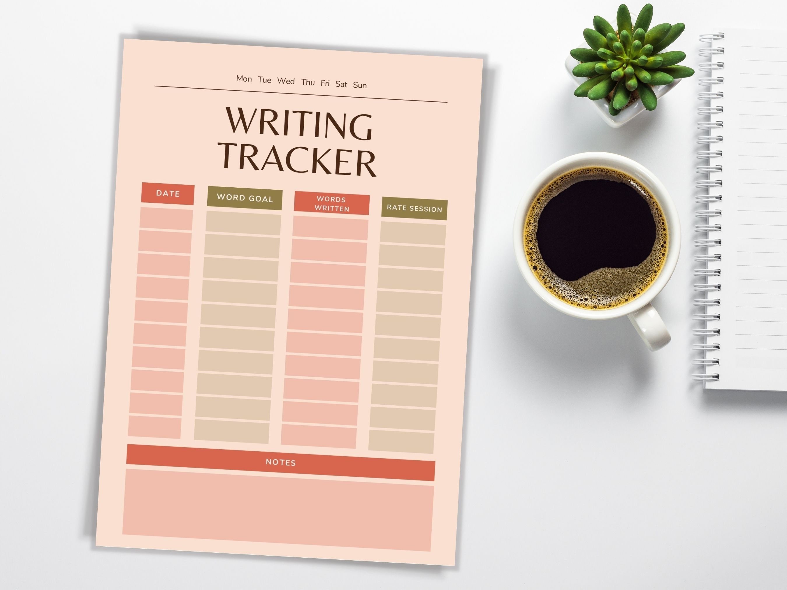 Printable Word Count Tracking Weekly Calendar - A4 Novel Writing ...
