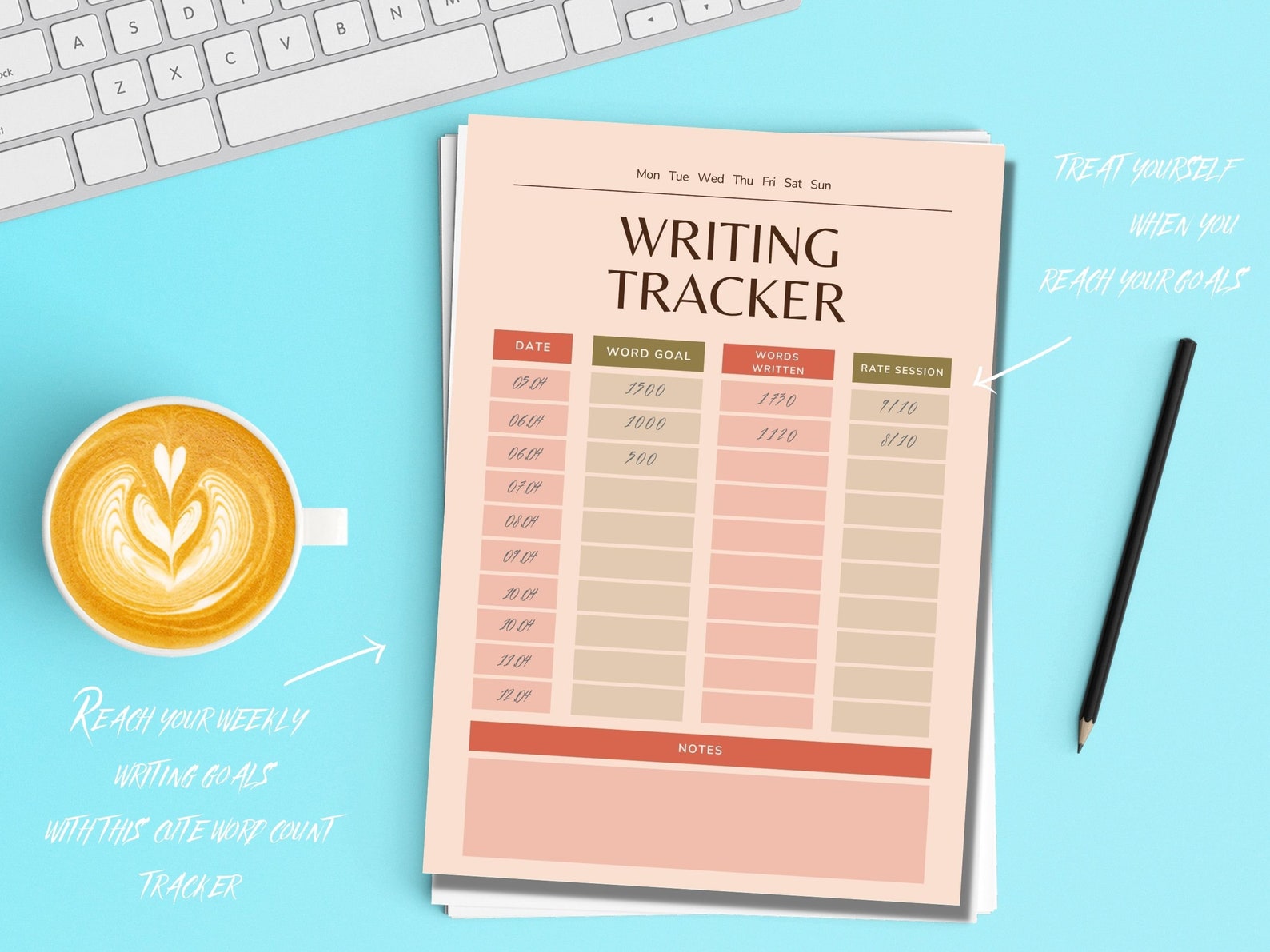 Printable Word Count Tracking Weekly Calendar - A4 Novel Writing ...