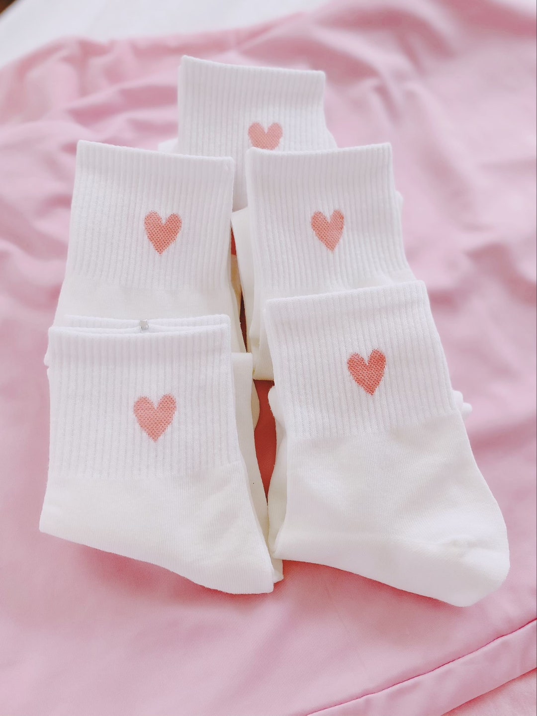 White Socks Heart Socks Love Socks Pack Pink Heart Print Socks Pack of ...