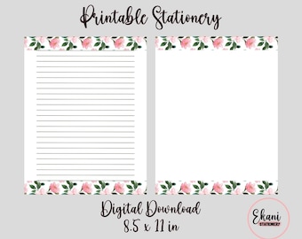 Printable Stationery Set of 4 US Letter Size Pink Floral - Etsy