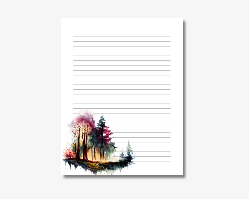 Printable Watercolor Tree Stationery Set of 4, US Letter & A4, Writing ...