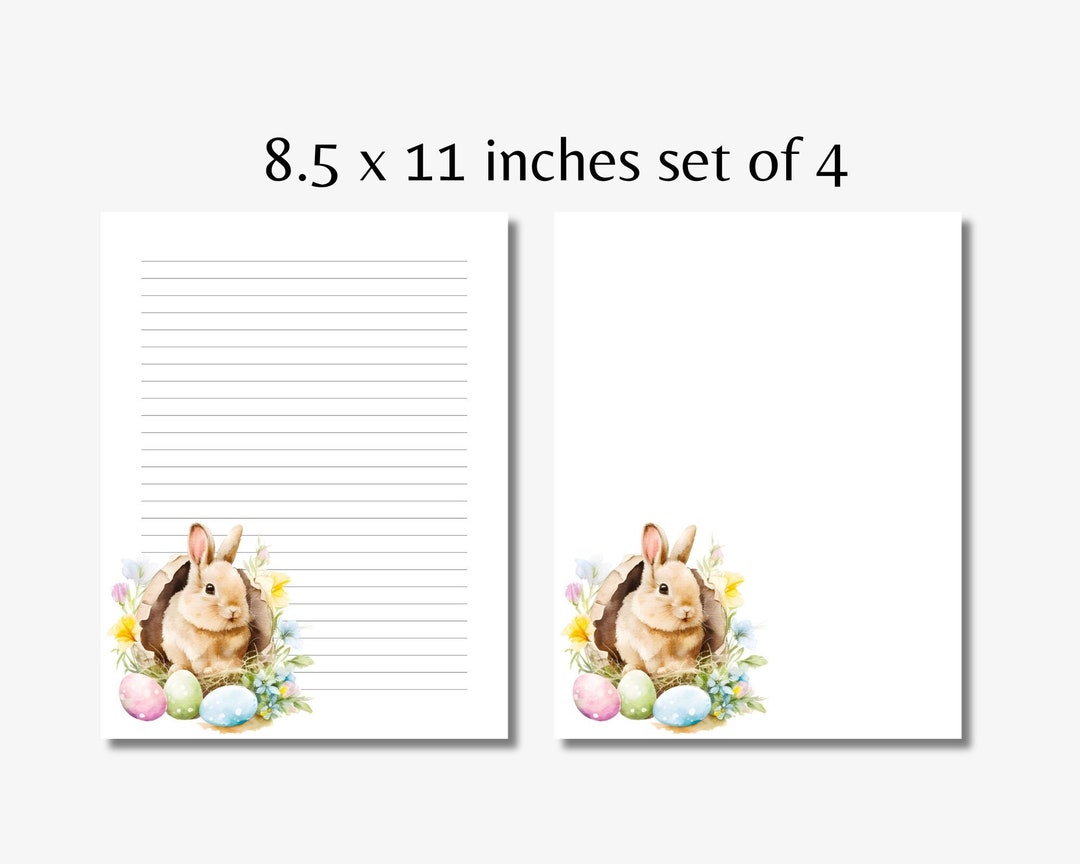 Easter Bunny Printable Stationery Set of 4, 2 Lined and 2 Unlined ...