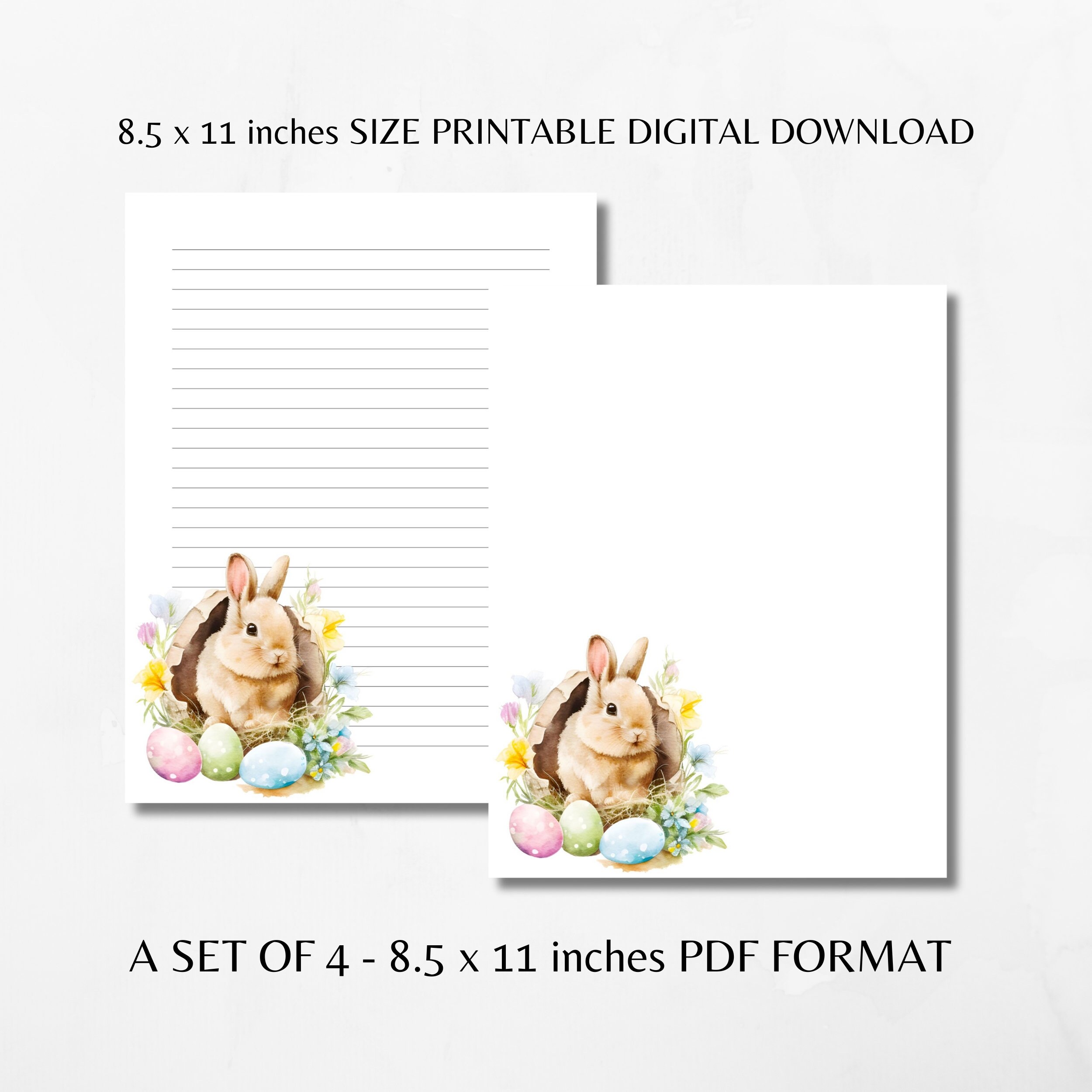 Easter Bunny Printable Stationery Set of 4, 2 Lined and 2 Unlined ...