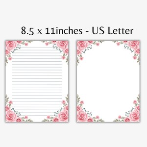Printable Stationery Set of 4 US Letter Size Pink Floral Stationery ...