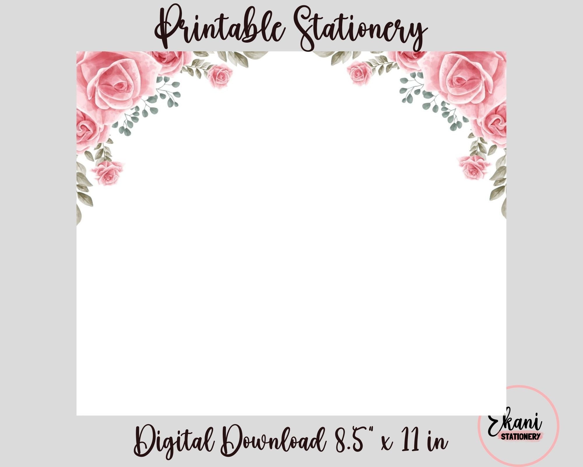 Printable Stationery Set of 4 US Letter Size Pink Floral - Etsy
