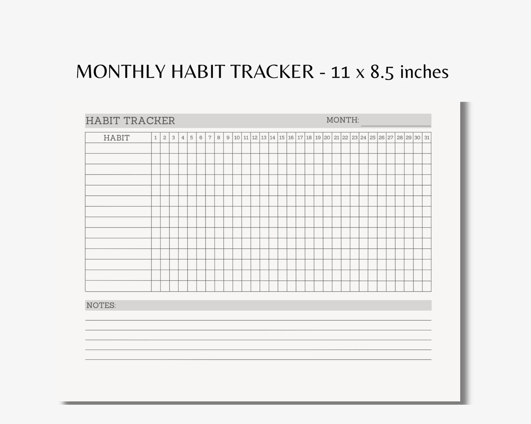 Habit Tracker Printable Horizontal, 11 X 8.5 Inches Routine Tracker, 31 ...