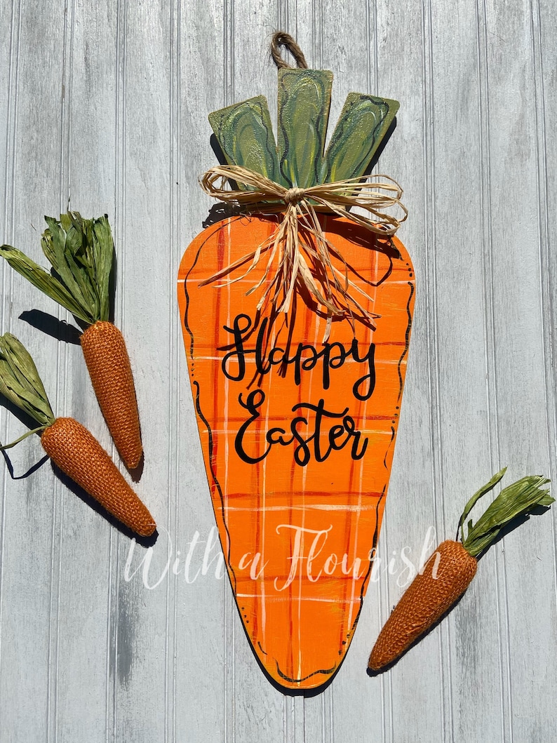 Happy Easter Hand Painted Wooden Carrot Sign - Etsy