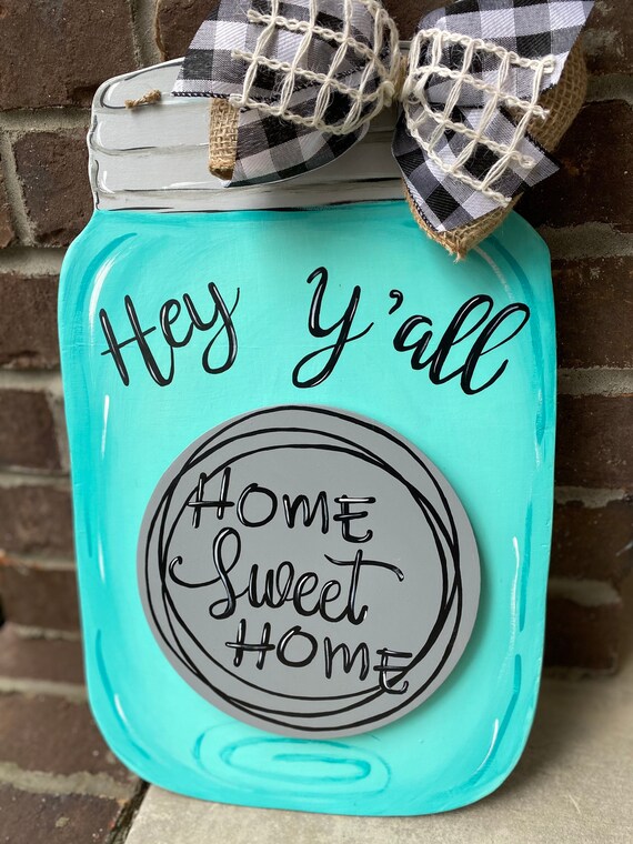 Wooden Interchangeable Mason Jar Welcome Door Hanger Sign | Etsy