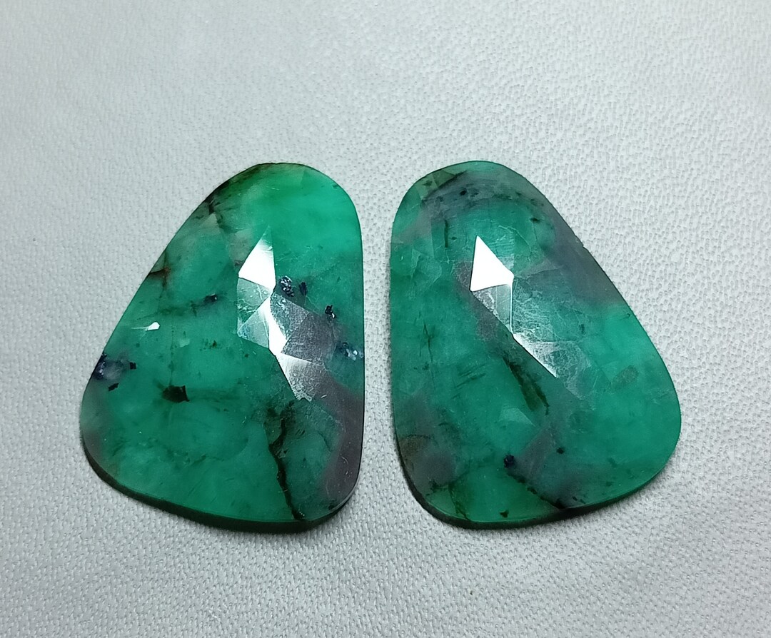 Emerald Rose Cut Cabochons: Natural Gemstone Pair, 19.7 Ct - Etsy