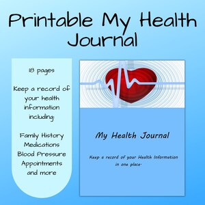 My Health Journal, Printable Health Information Planner, Medical ...