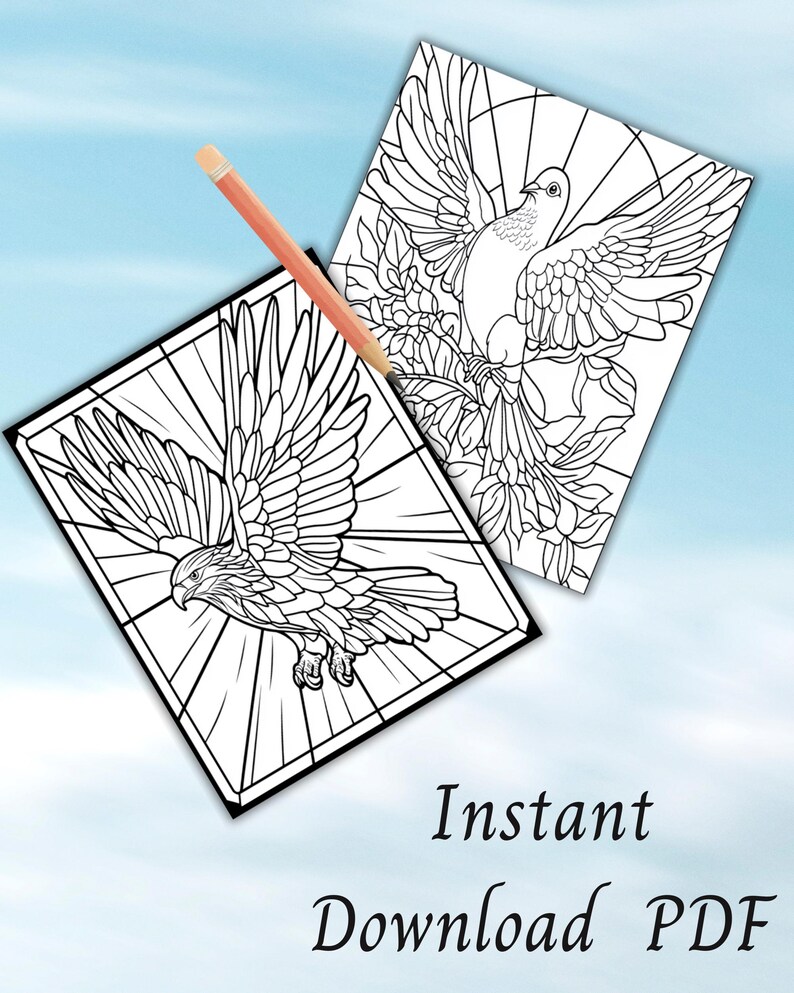 Printable Stained Glass Birds Coloring Pages, Instant Download PDF - Etsy