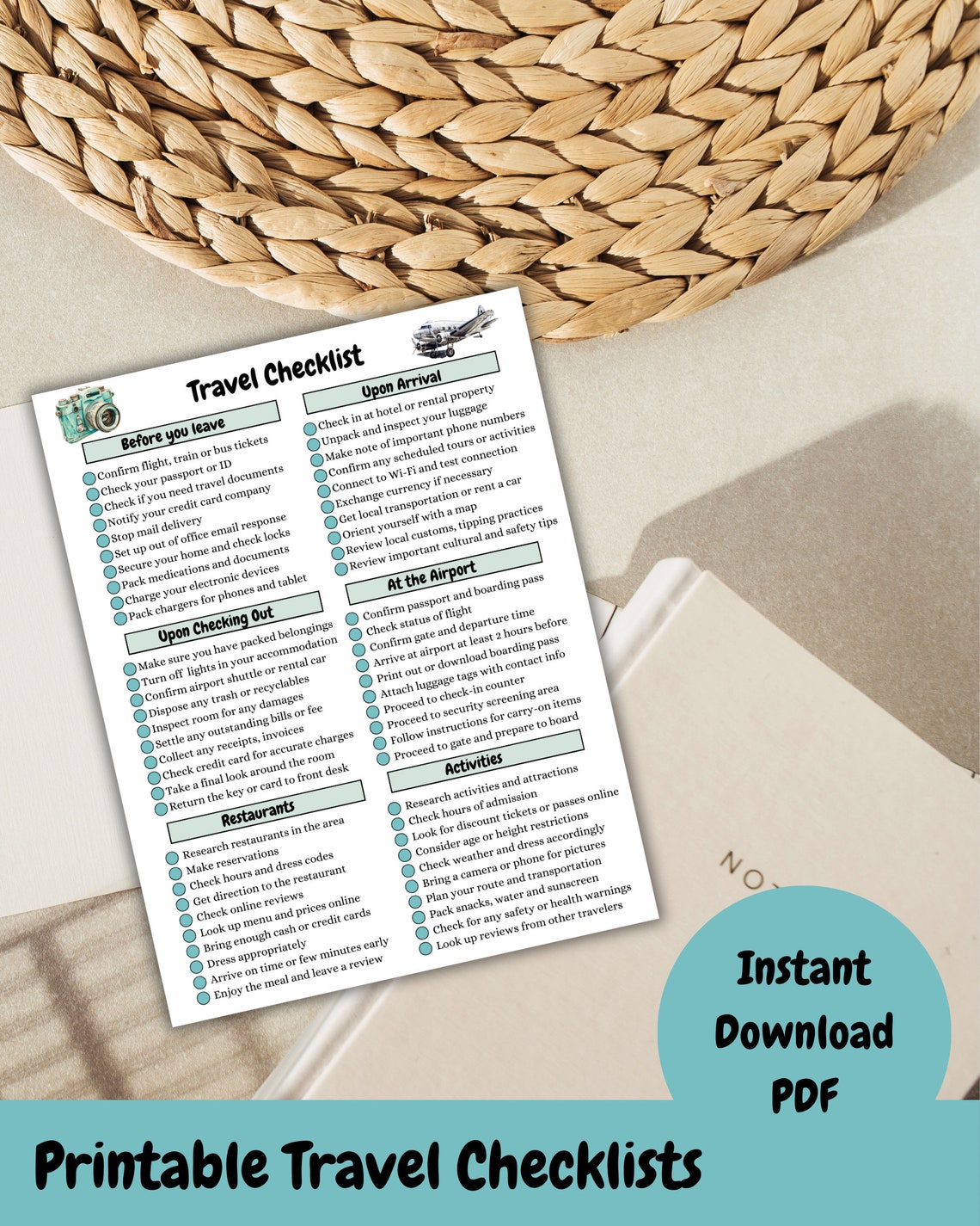 Printable Travel Checklist, Packing List, Prefilled and Blank, Holiday ...