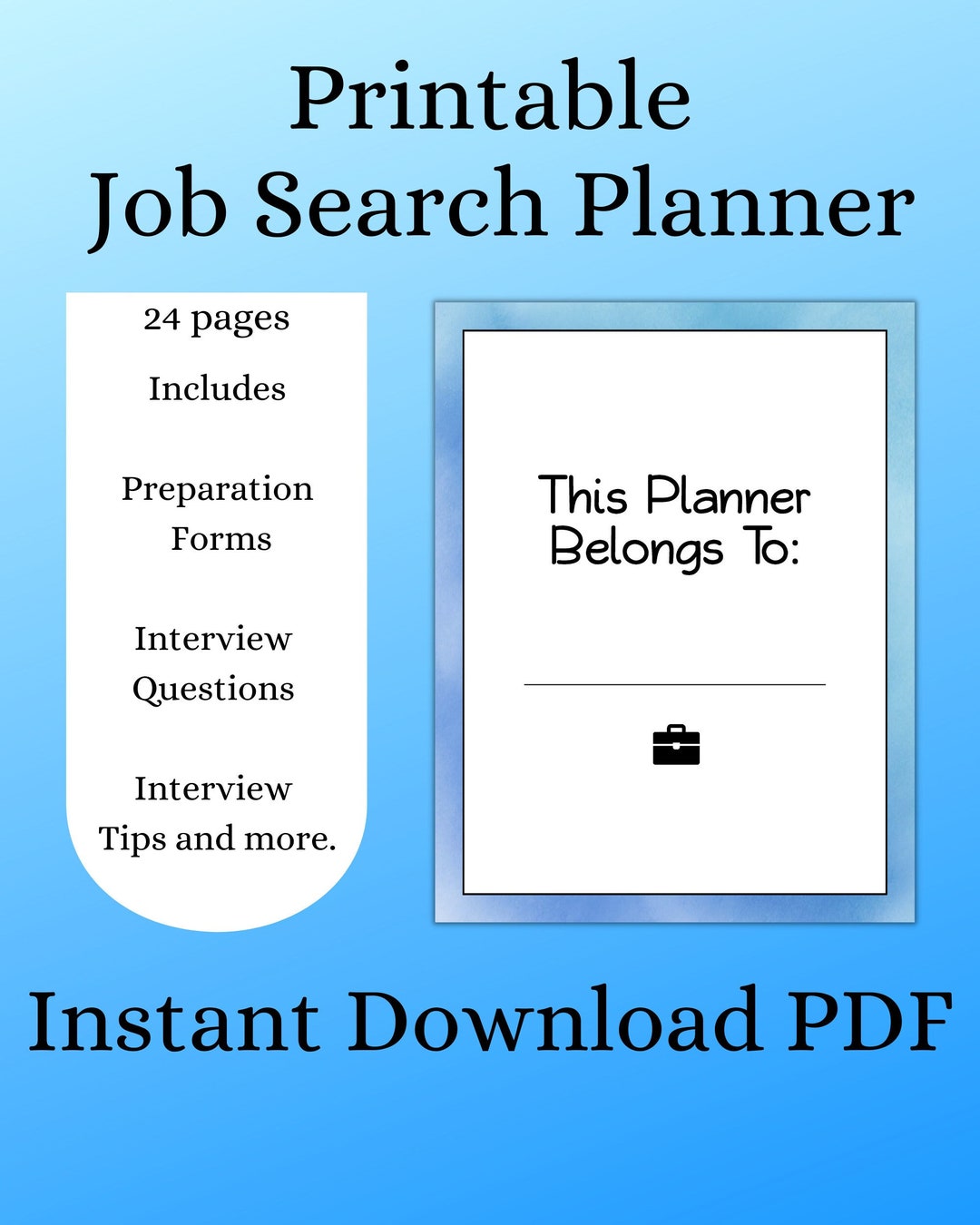 Printable Job Search Planner, Employment Preparation, Instant Download ...