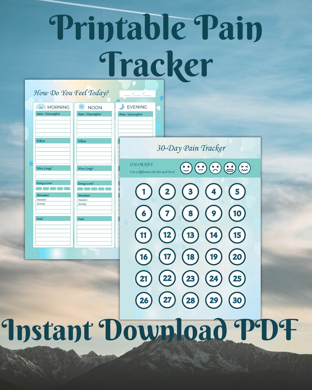 Printable Pain Tracker, Daily Journal, 30 Day Tracker, Instant Download ...