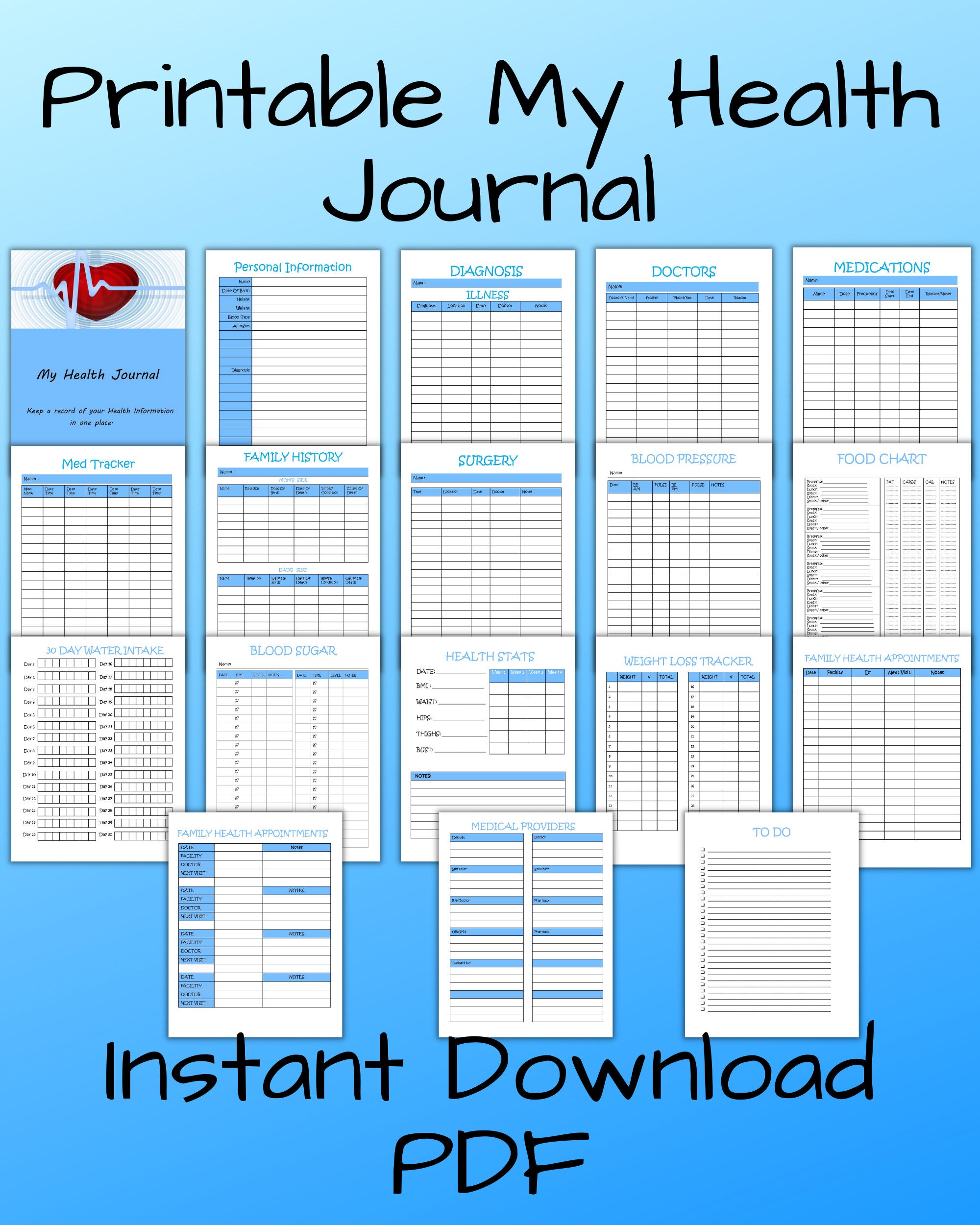 My Health Journal, Printable Health Information Planner, Medical ...