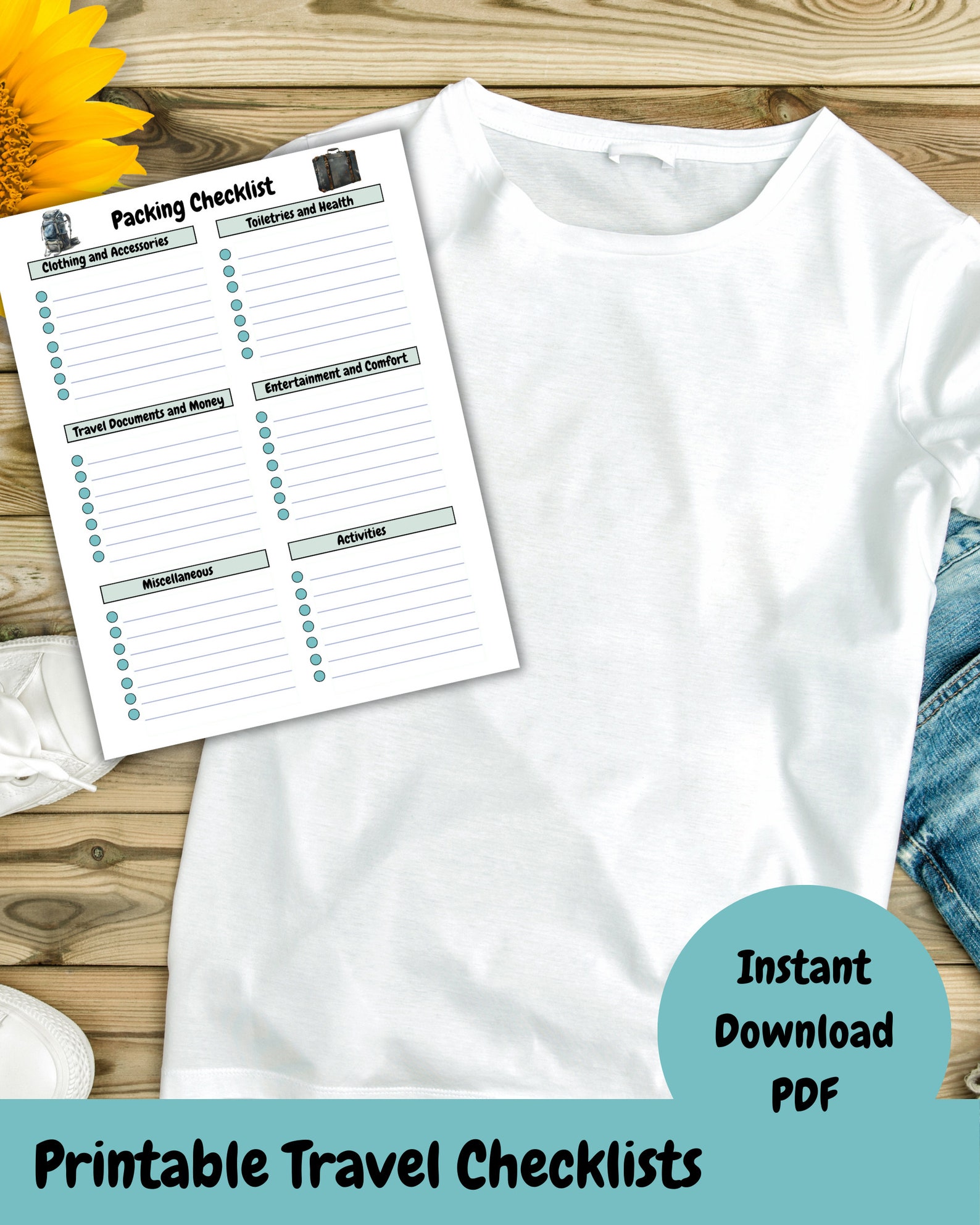 Printable Travel Checklist, Packing List, Prefilled and Blank, Holiday ...