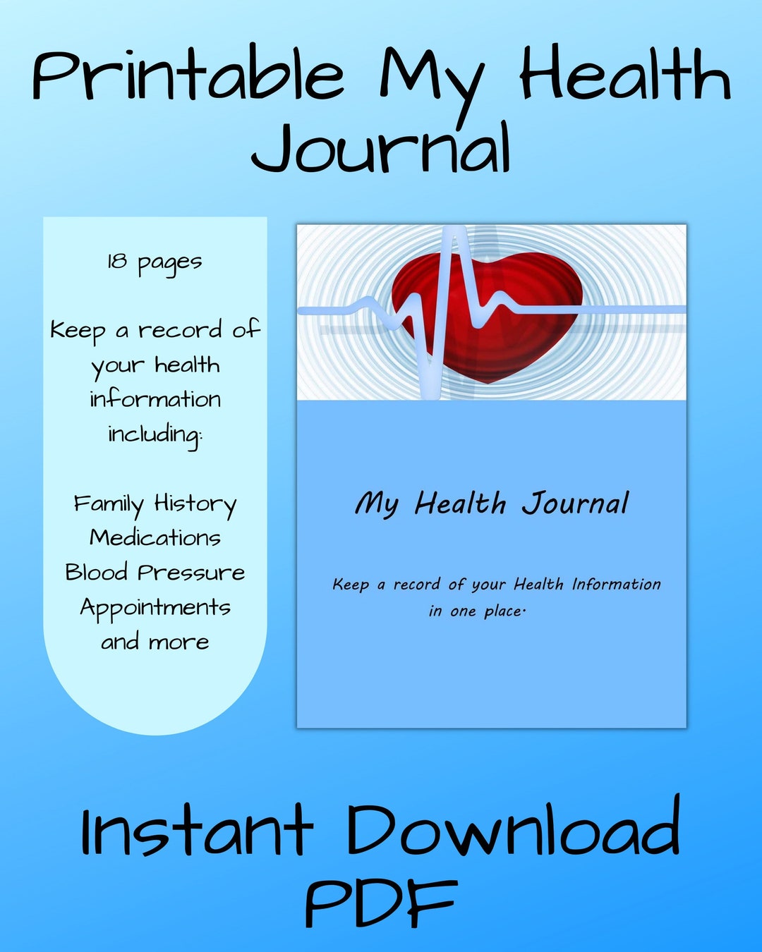My Health Journal, Printable Health Information Planner, Medical ...