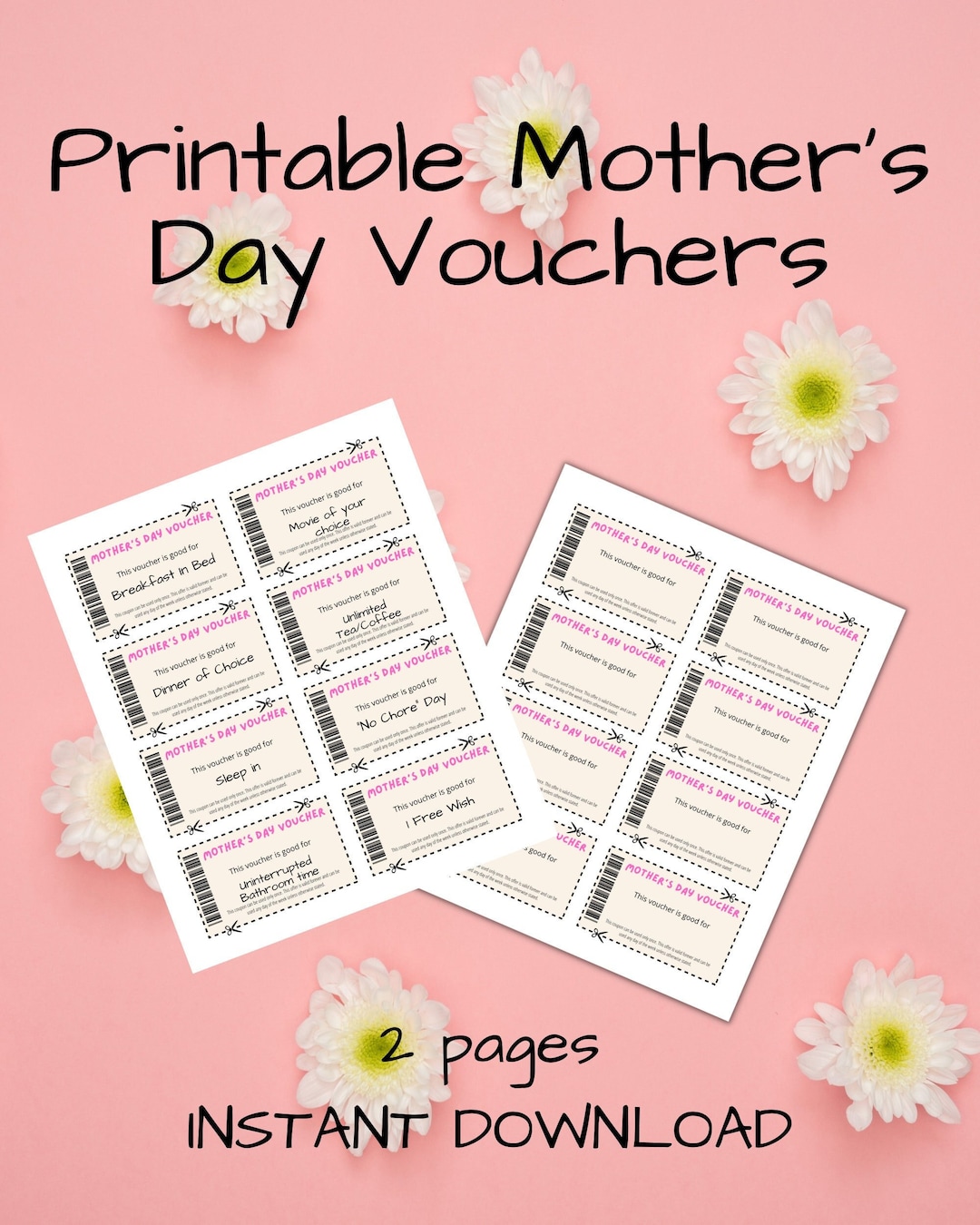 Printable Mother's Day Vouchers, Vouchers for Mum/mom, Instant Download ...