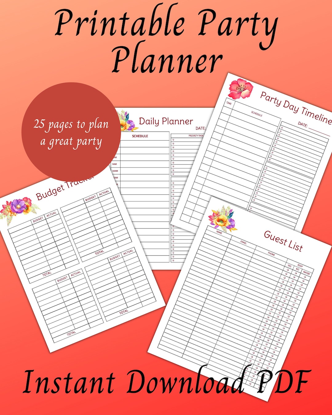 Printable Party Planner, Event Planner, Party Organizer, Instant ...