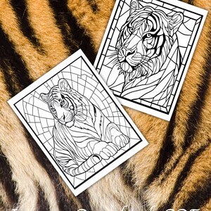 Printable Stained Glass Lions Tigers Coloring Pages, Instant Download ...