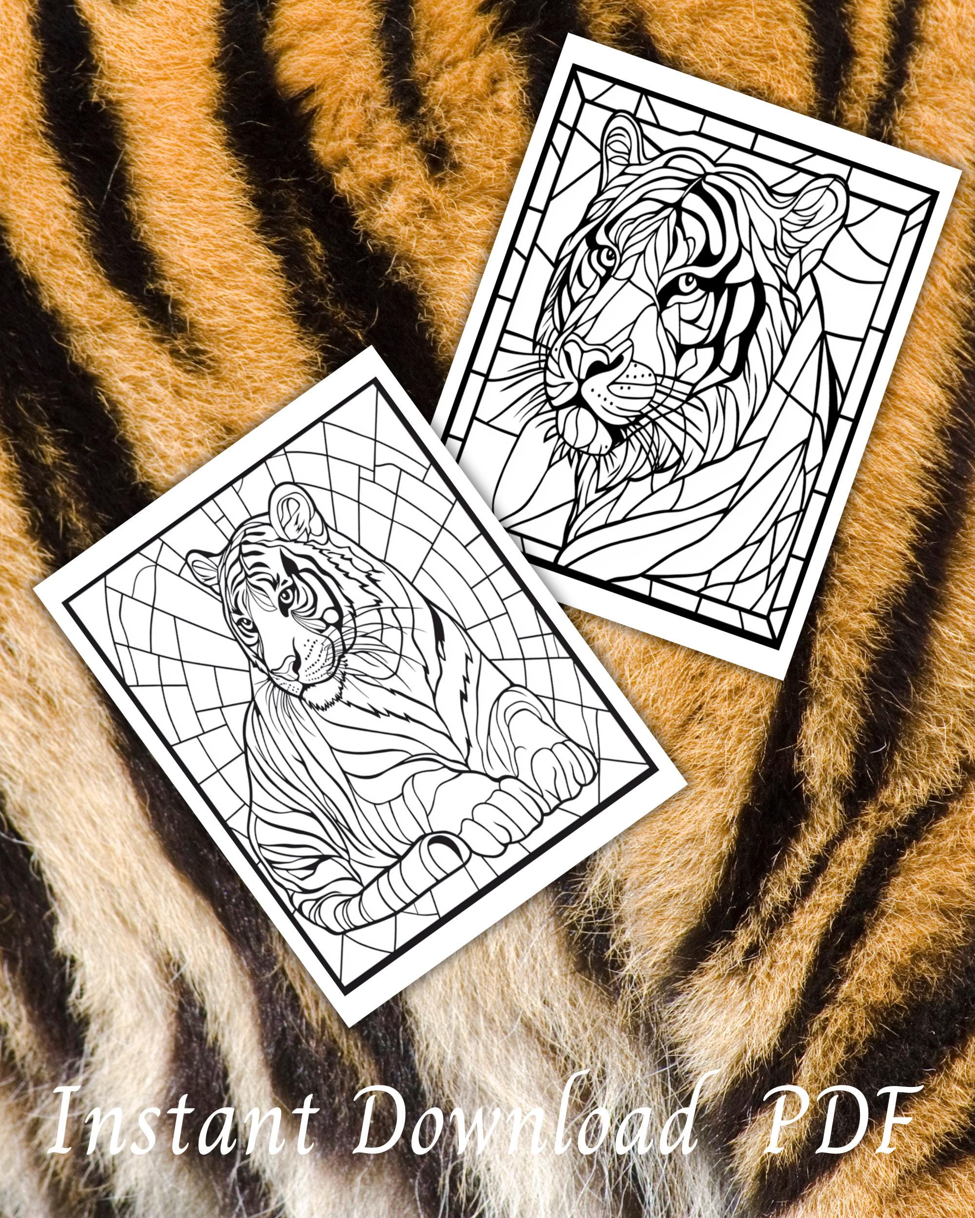 Printable Stained Glass Lions Tigers Coloring Pages, Instant Download ...