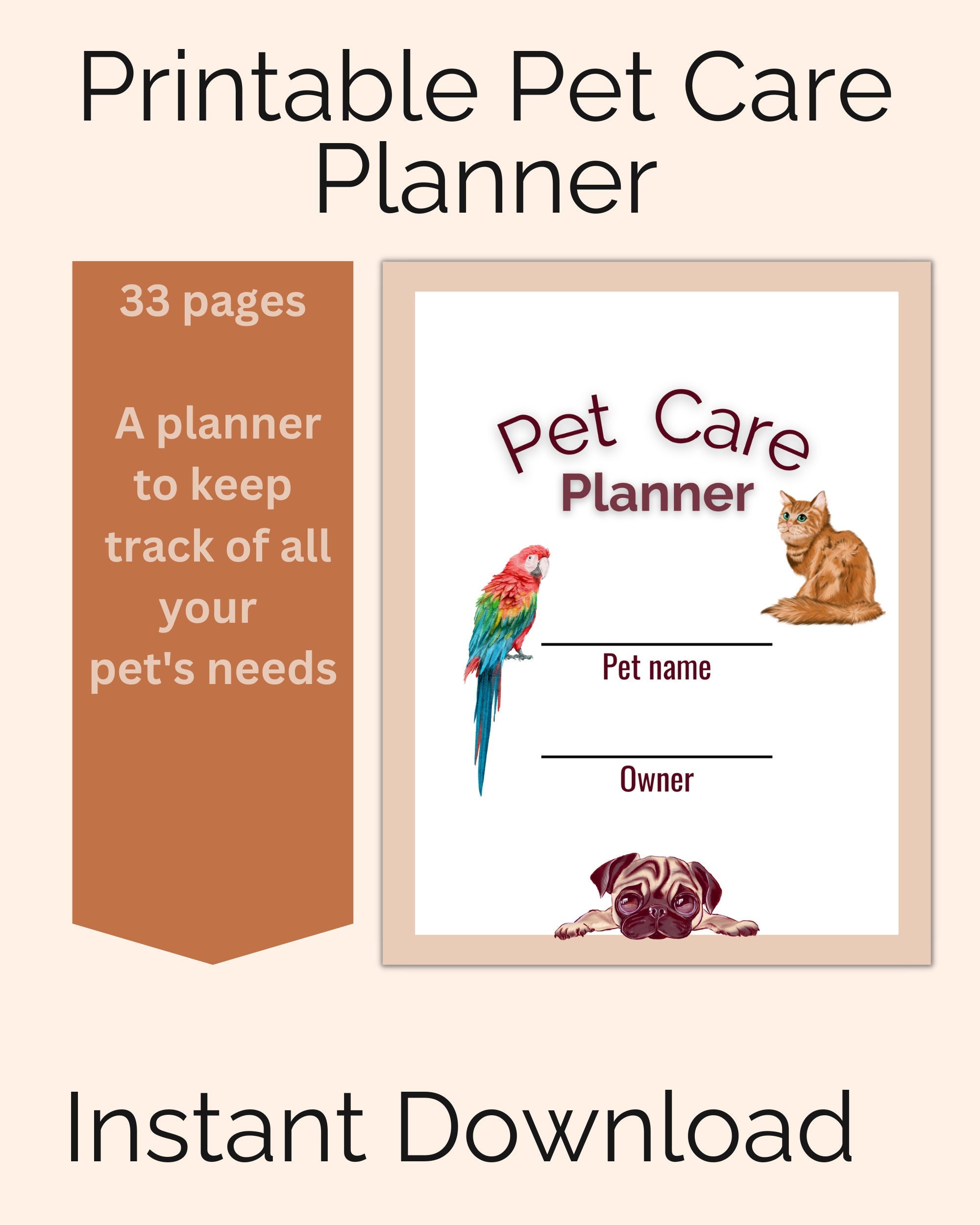 Printable Pet Care Planner, Vet Visits, Pet Feeding, Vaccinations ...