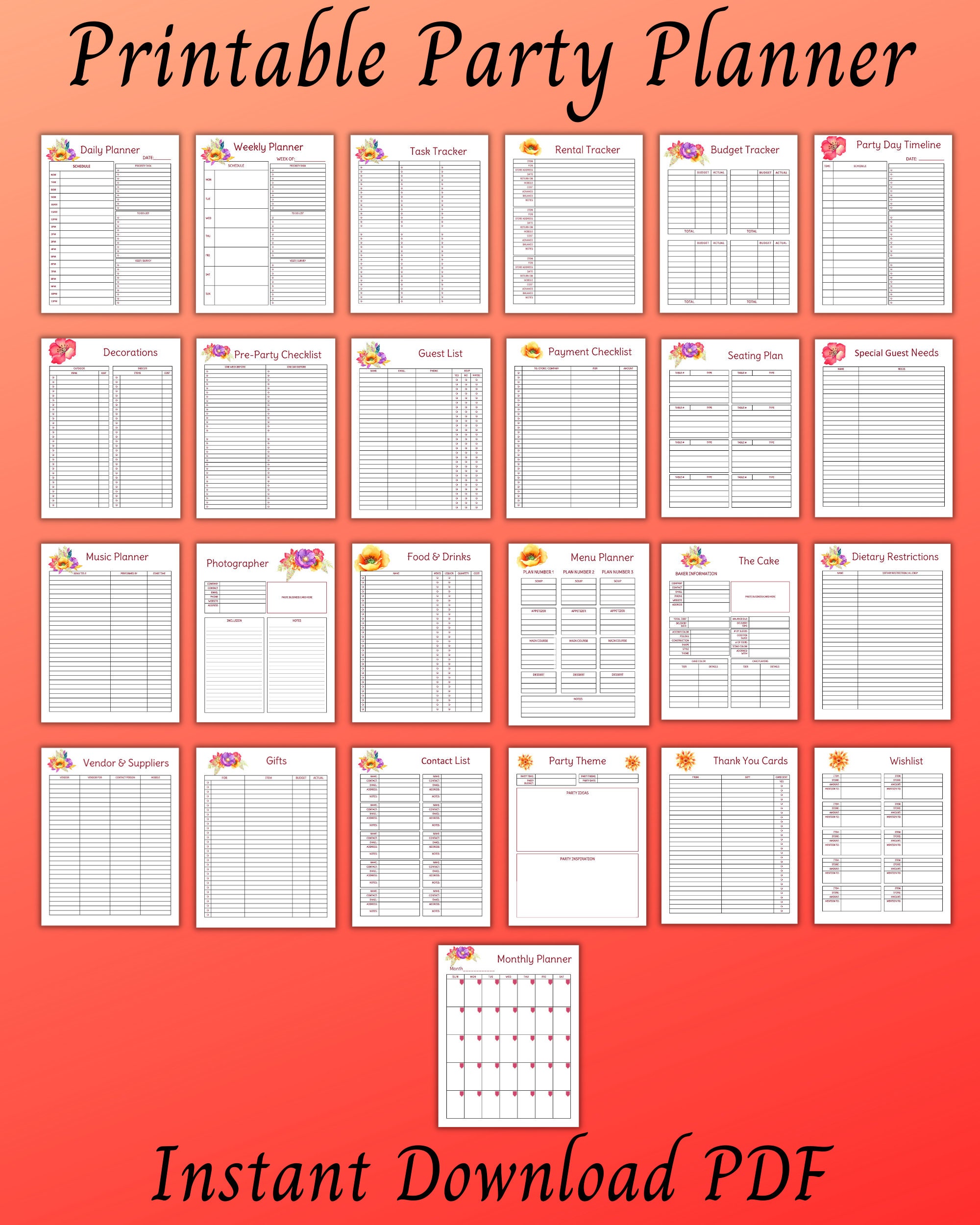 Printable Party Planner, Event Planner, Party Organizer, Instant ...