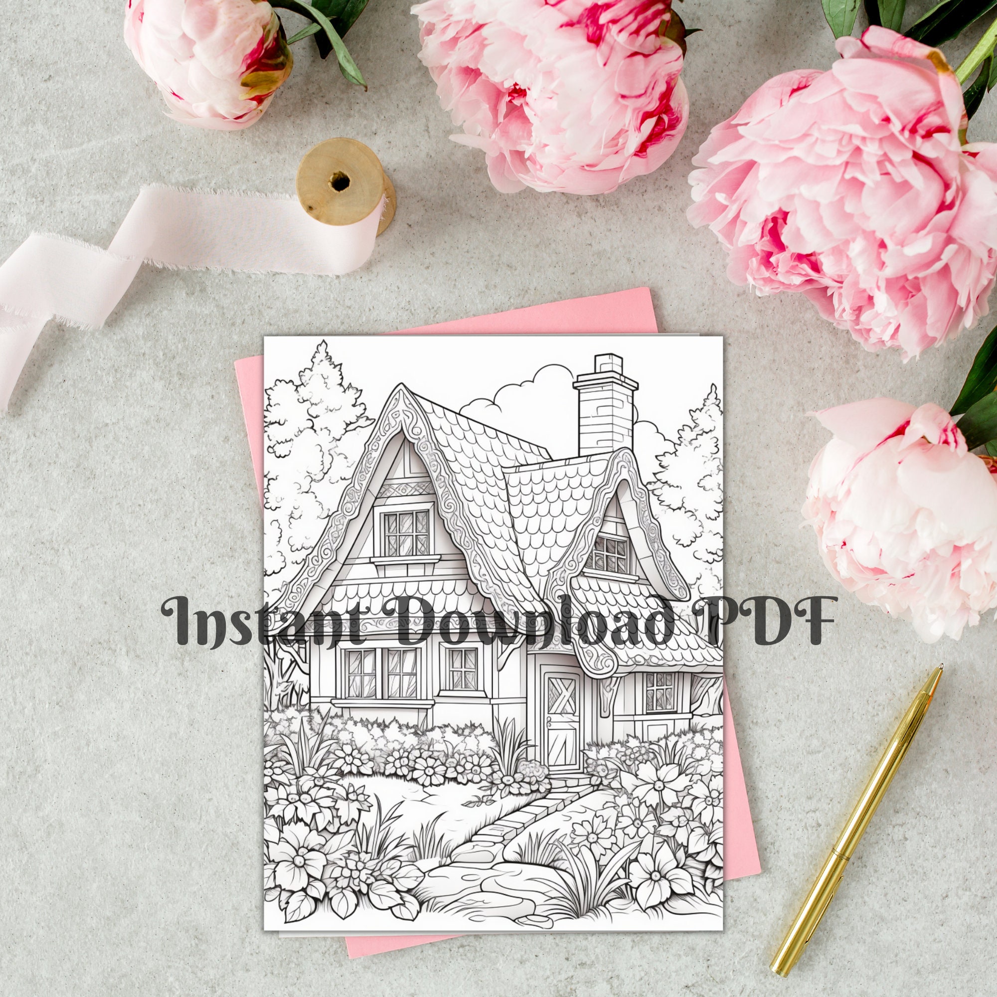 Printable 20 Cute Cottages Coloring Pages, Instant Download PDF - Etsy