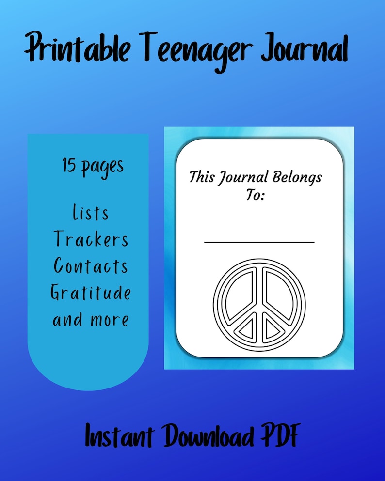 Printable Teenager Journal, Trackers, Gratitude, Monthly Overview ...