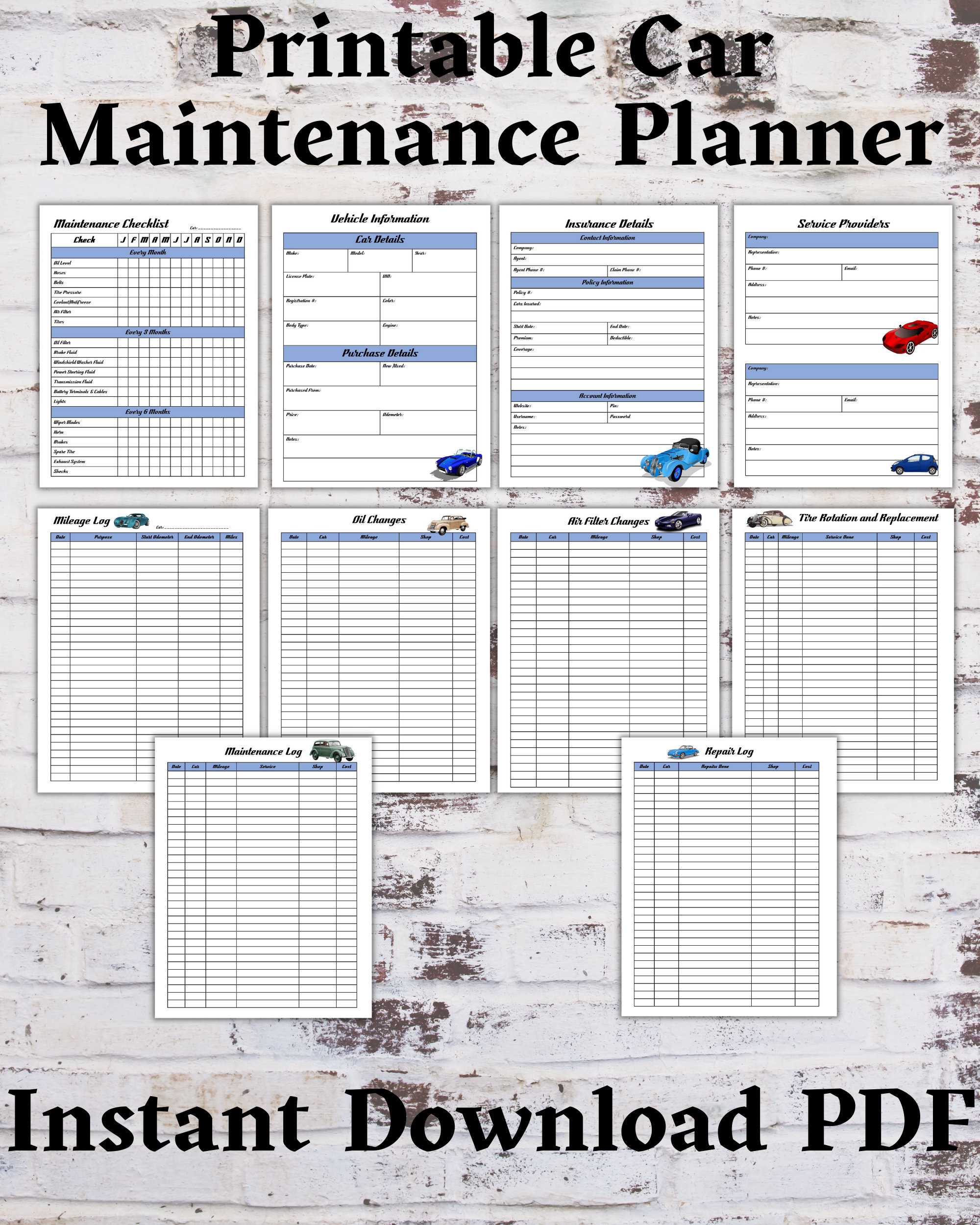 Printable Car Maintenance Planner, Vehicle Log, Servicing and Repair ...