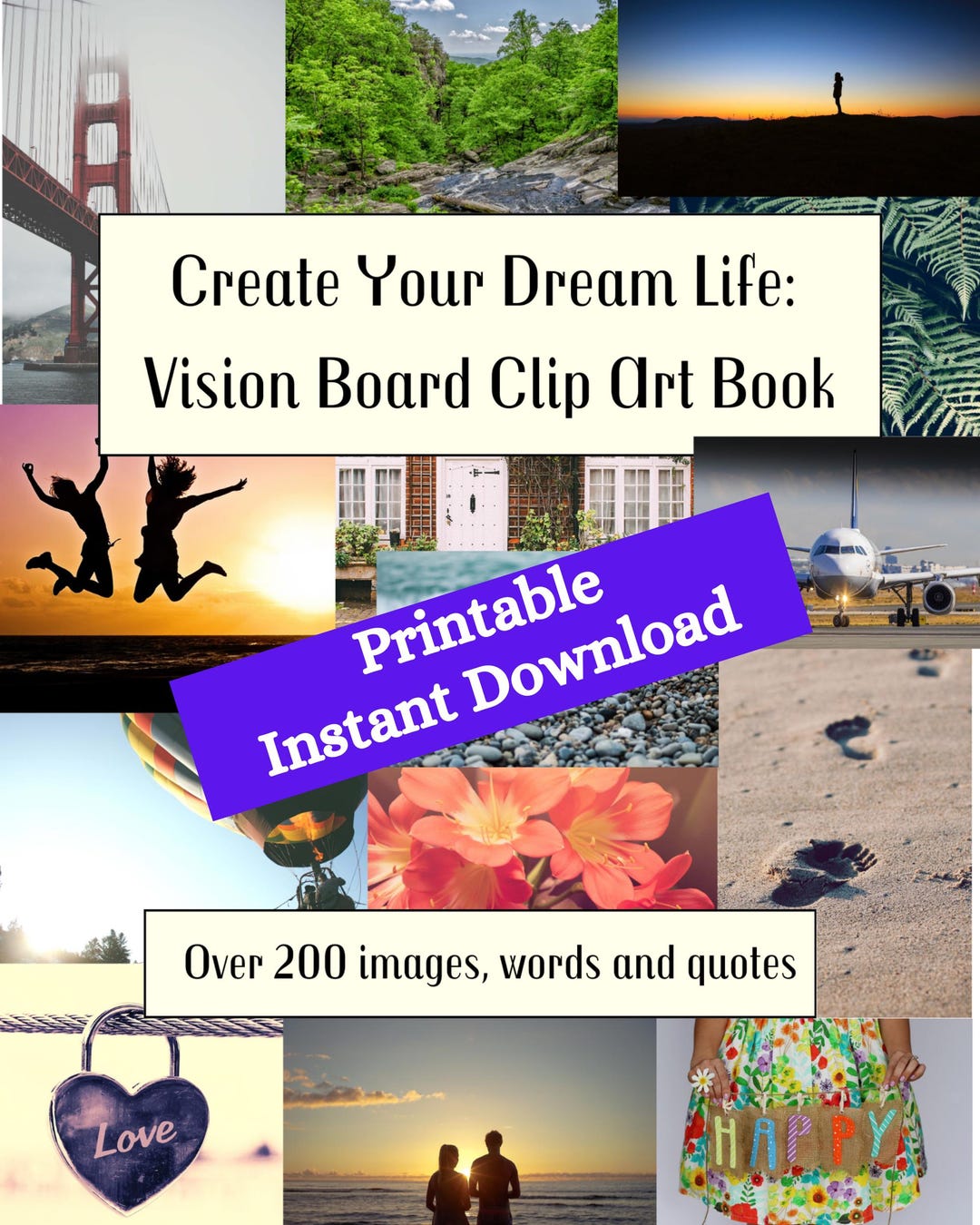 Printable Vision Board Clip Art Journal, Over 200 Images and Quotes to ...