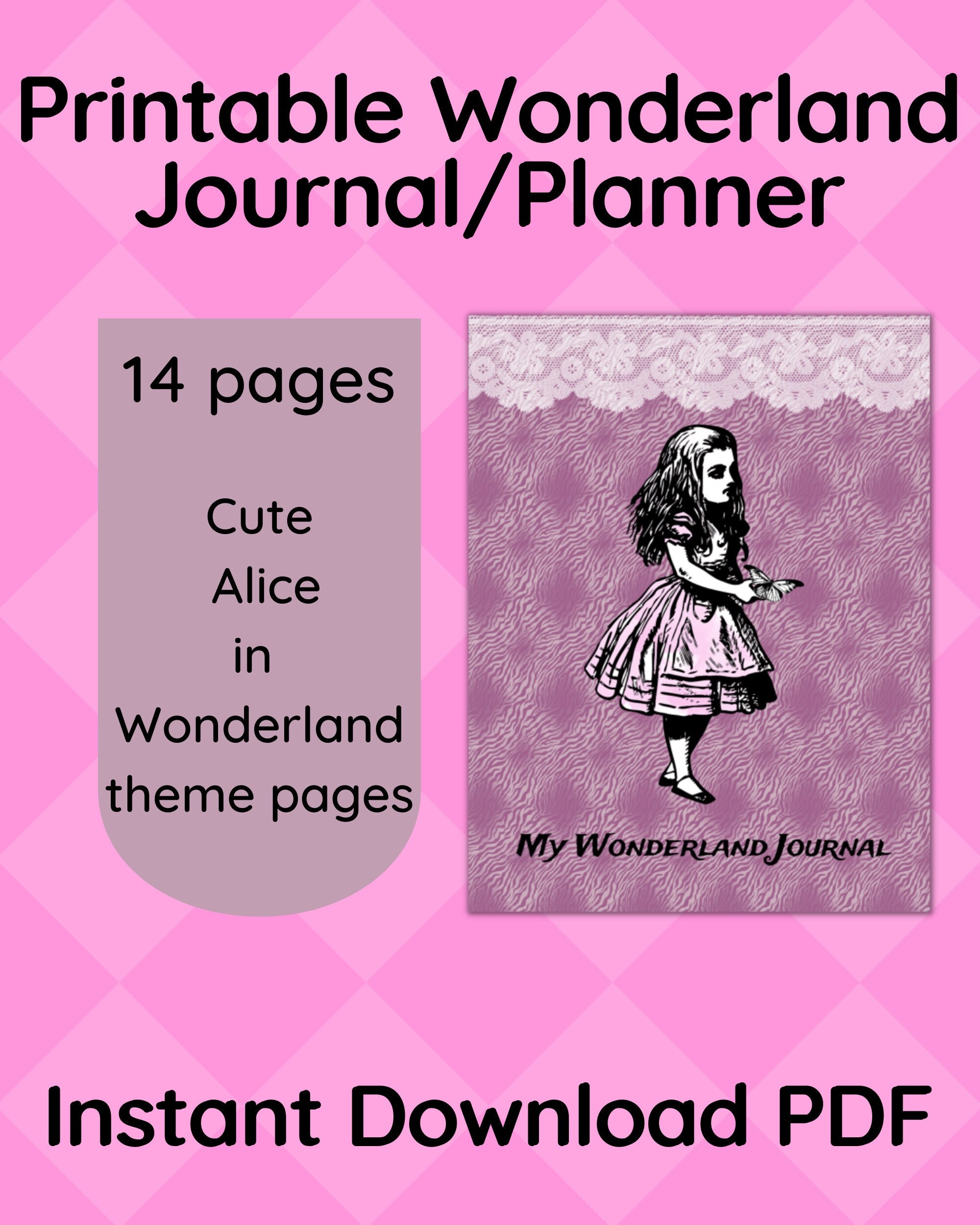 Printable Alice in Wonderland Theme Journal/planner, Instant Download ...