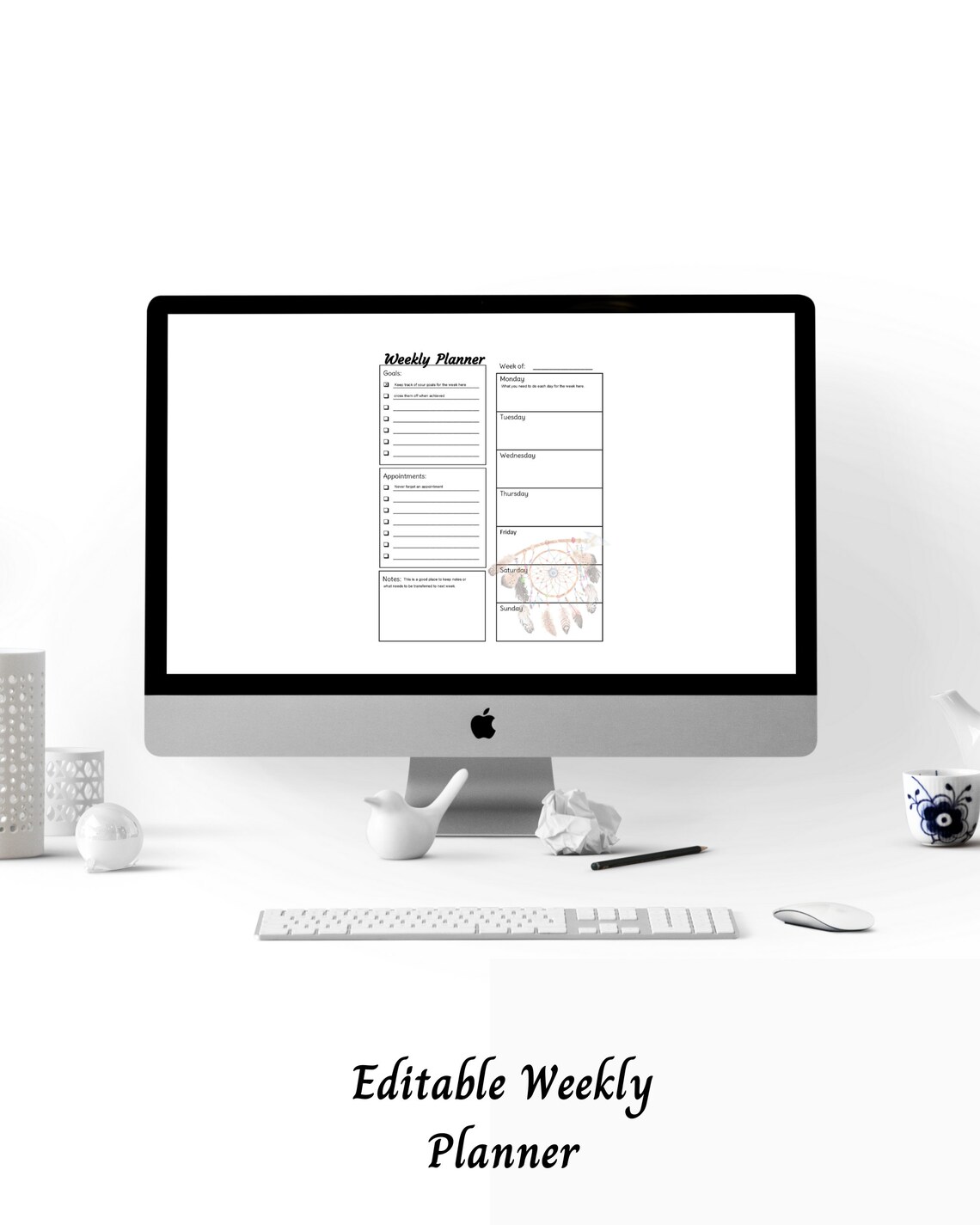 Printable Weekly Planner, Printable and Fillable, Instant Download PDF ...