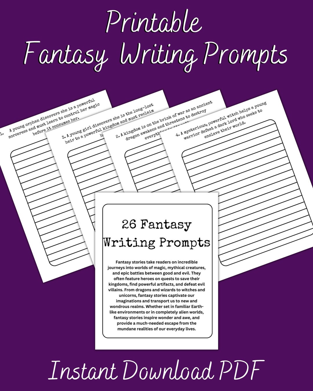 Printable Fantasy Writing Prompts, Writing Journal, 26 Creative Writing ...