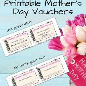 Printable Mother's Day Vouchers, Vouchers for Mum/mom, Instant Download ...