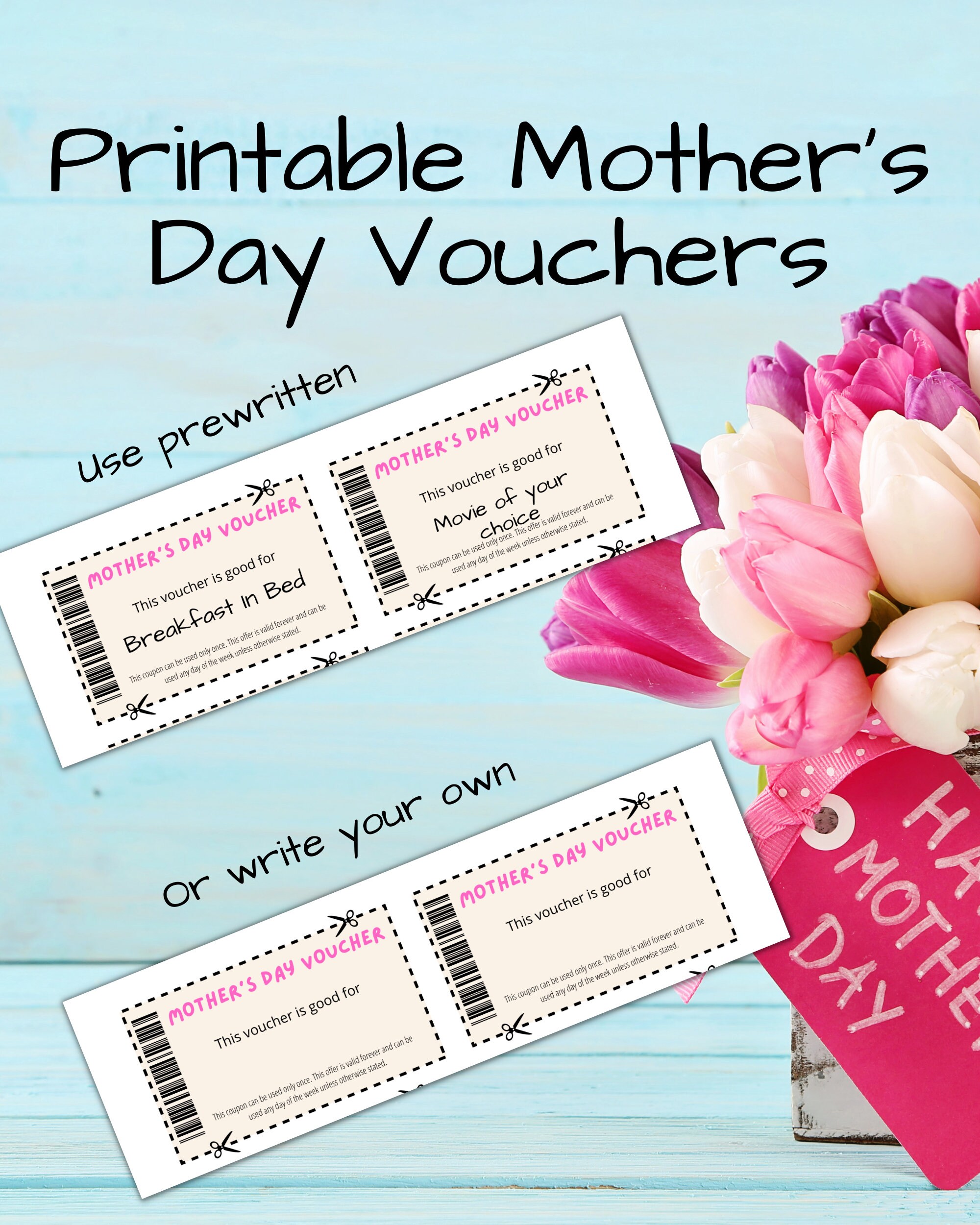 Printable Mother's Day Vouchers, Vouchers for Mum/mom, Instant Download ...