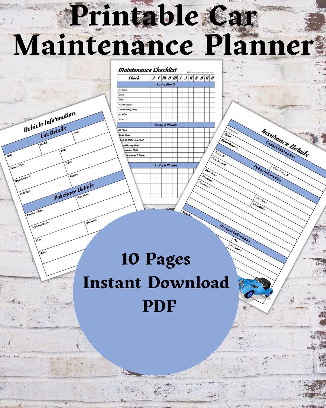Printable Car Maintenance Planner, Vehicle Log, Servicing and Repair ...