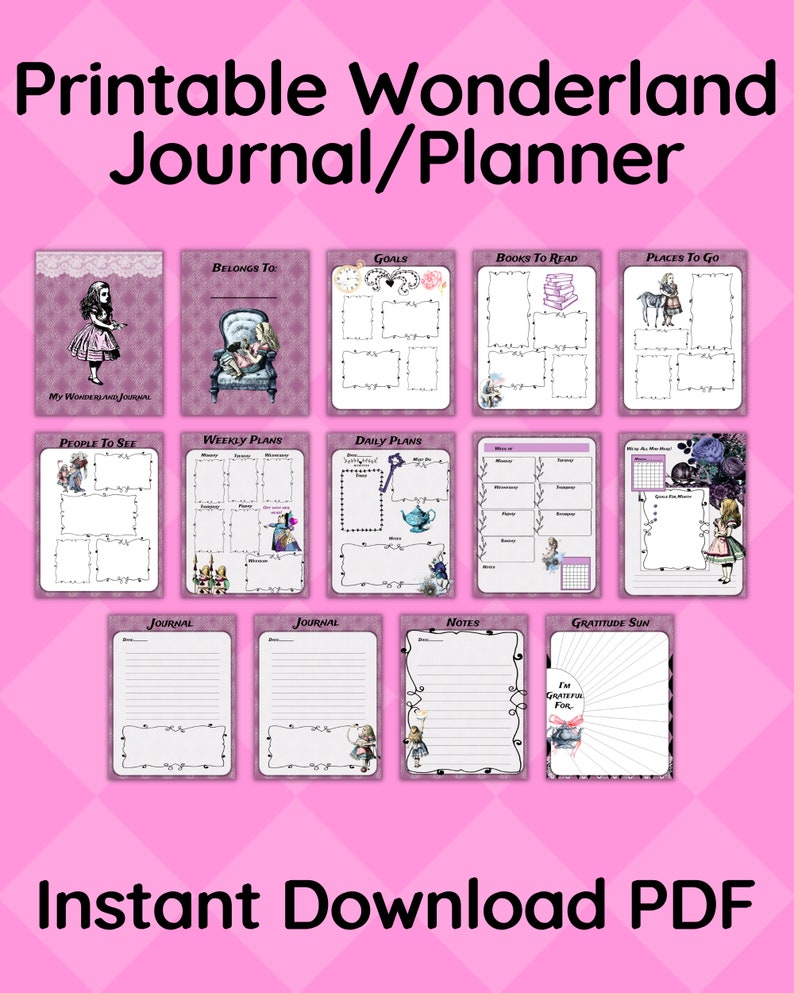 Printable Alice in Wonderland Theme Journal/planner, Instant Download ...