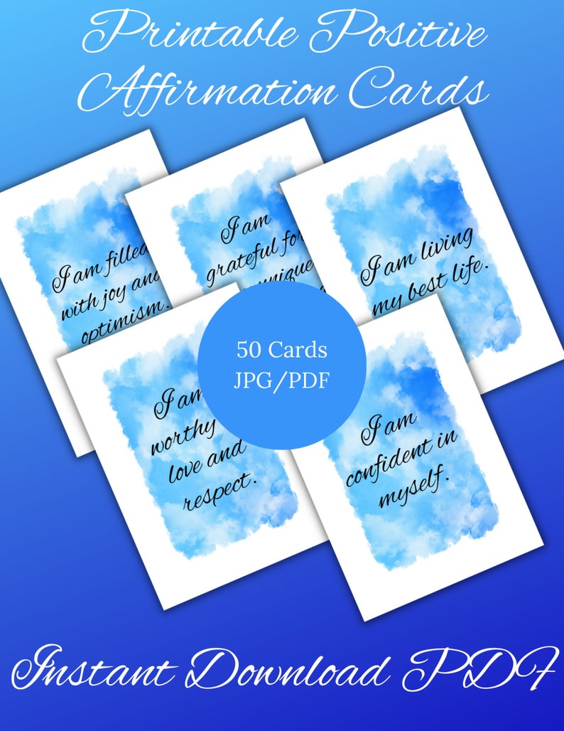 Printable Positive Affirmation Cards, 50 Uplifting Cards , Instant ...