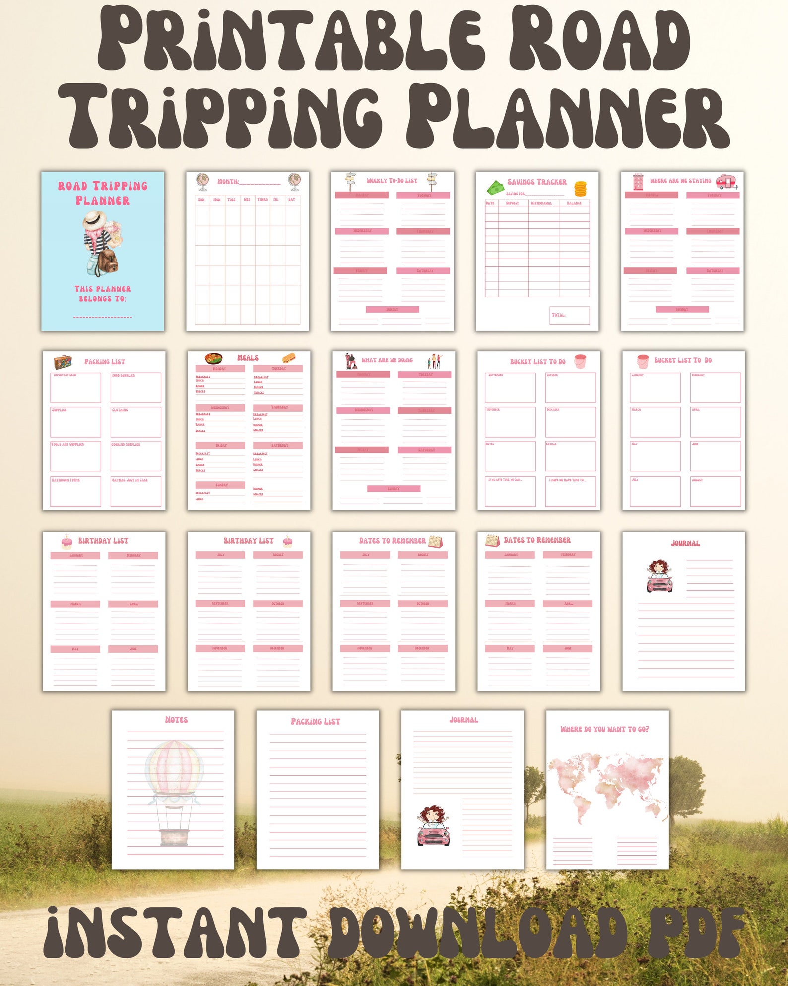 Printable Road Trip Planner, Holiday Checklists, Instant Download PDF ...