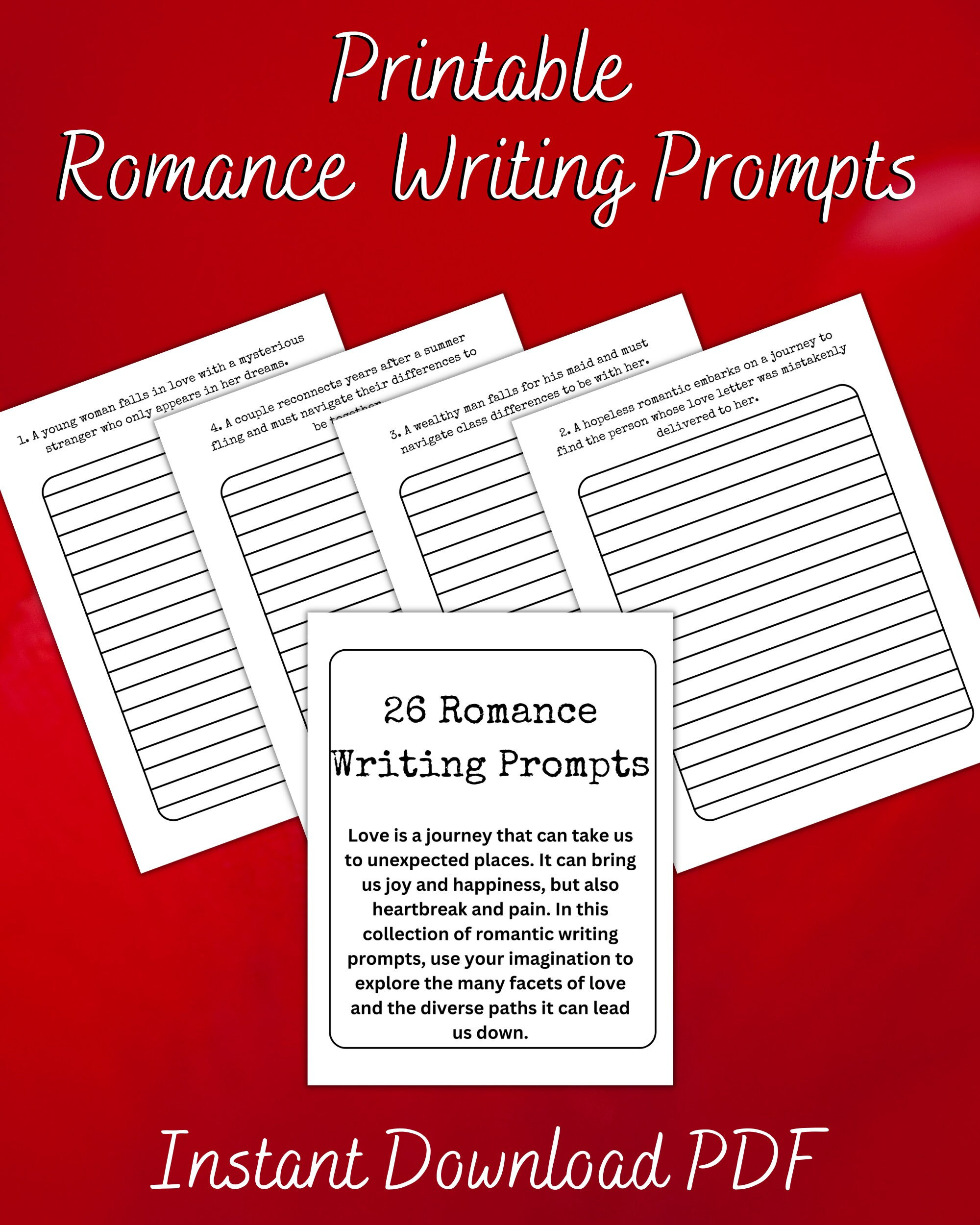 Printable Romance Writing Prompts, Writing Journal, 26 Creative Writing ...