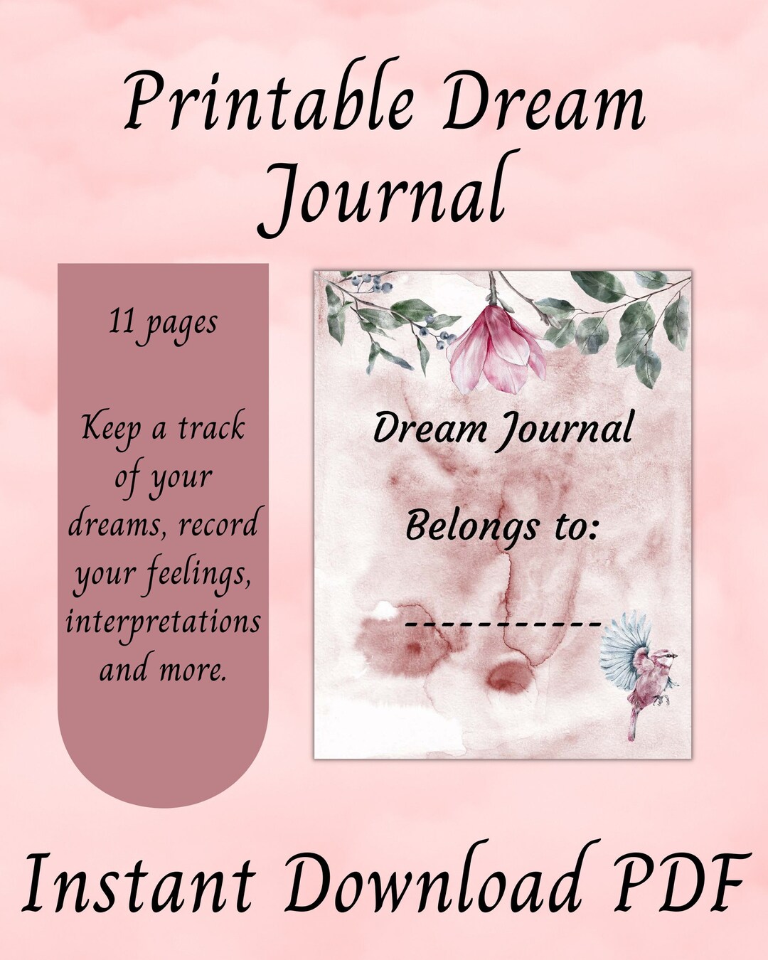 Printable Dream Journal, Dream Analysis, Dream Diary, Instant Download ...