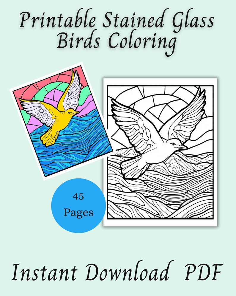 Printable Stained Glass Birds Coloring Pages, Instant Download PDF - Etsy