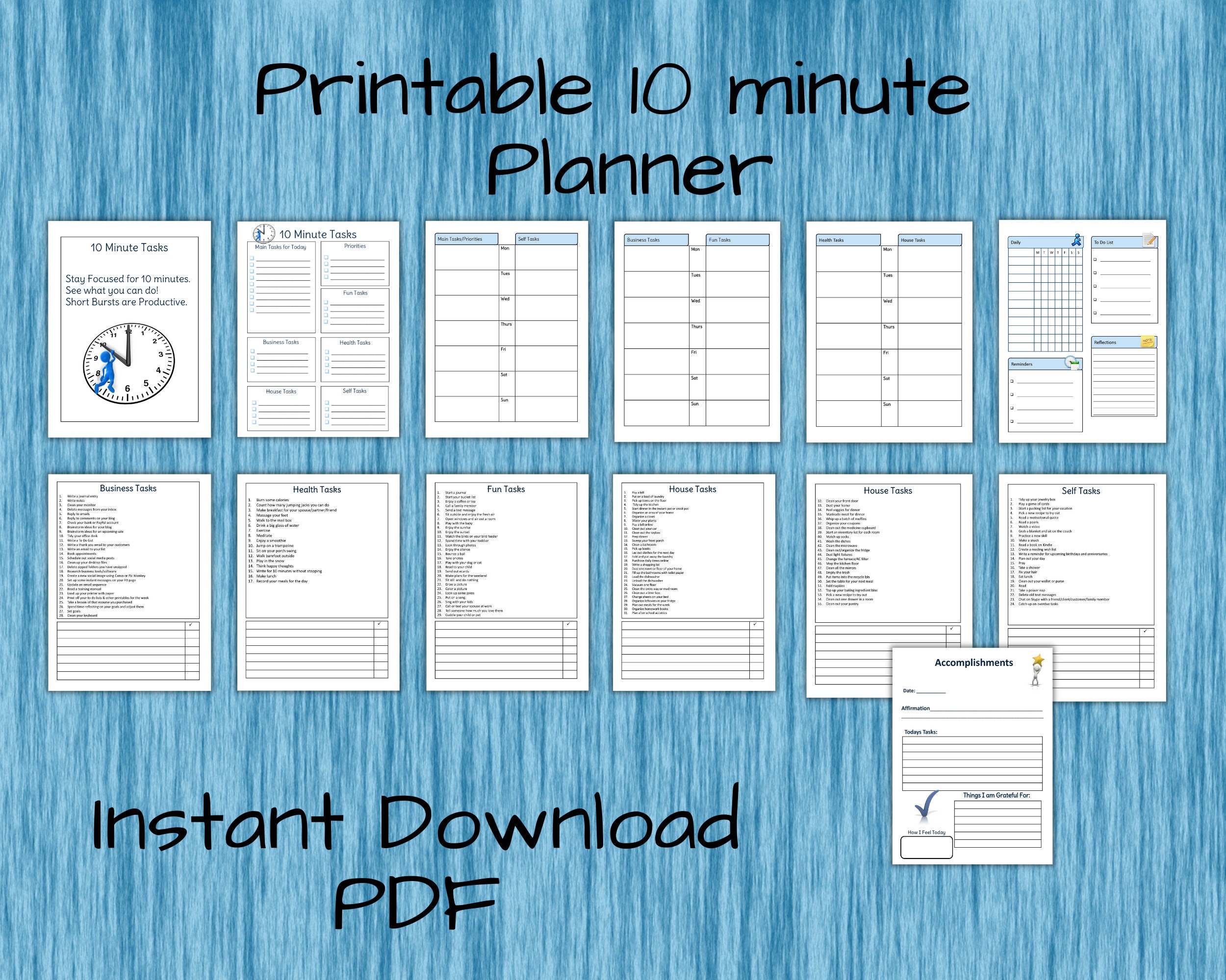 10 Minute Tasks Printable Planner, Productivity Time Management ...