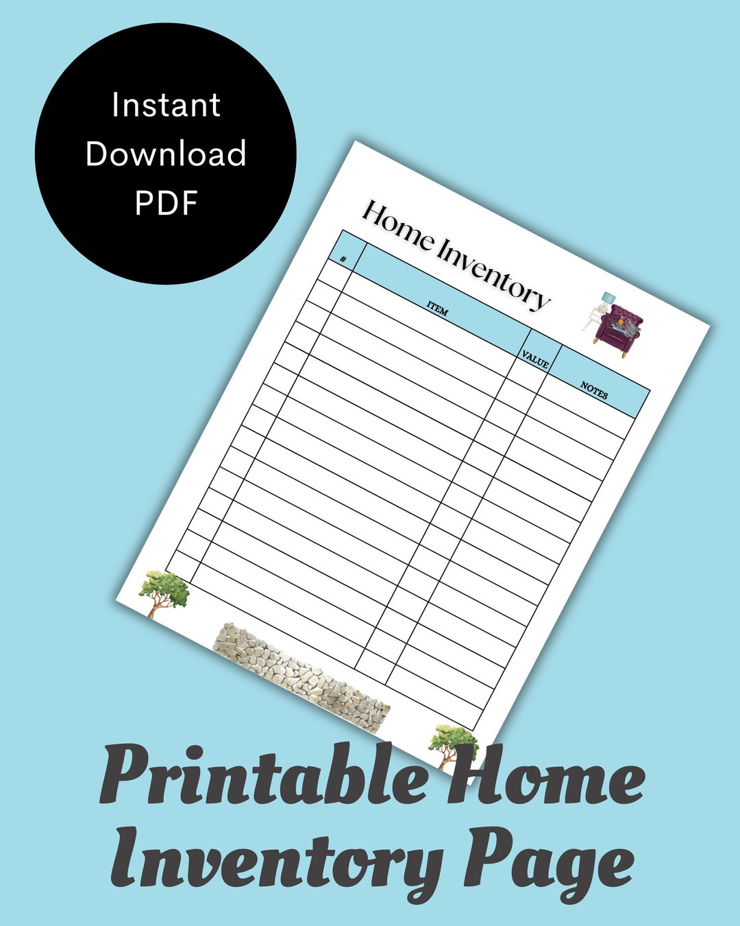 Printable Home Inventory Page, Home Asset List, Instant Download PDF - Etsy